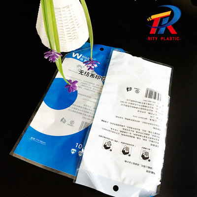 PET/PE mask packaging bag printing laminate plastic bag with portable handle ordinary 3sides sealing bag supplier
