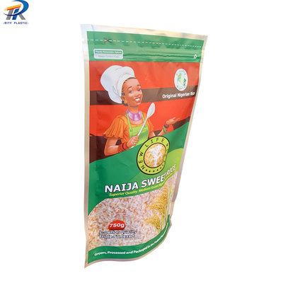PET/VmPET/PE 100mic printing plastic bag with bottom rice packaging bag with zipper supplier