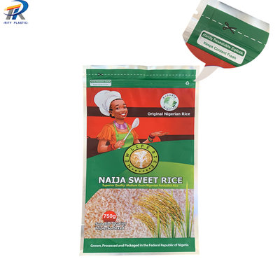 PET/VmPET/PE 100mic printing plastic bag with bottom rice packaging bag with zipper supplier
