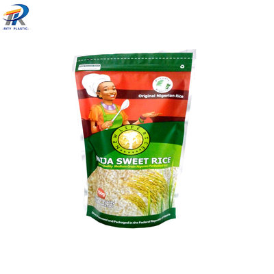 PET/VmPET/PE 100mic printing plastic bag with bottom rice packaging bag with zipper supplier