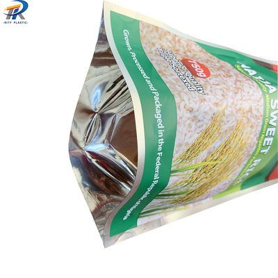 PET/VmPET/PE 100mic printing plastic bag with bottom rice packaging bag with zipper supplier