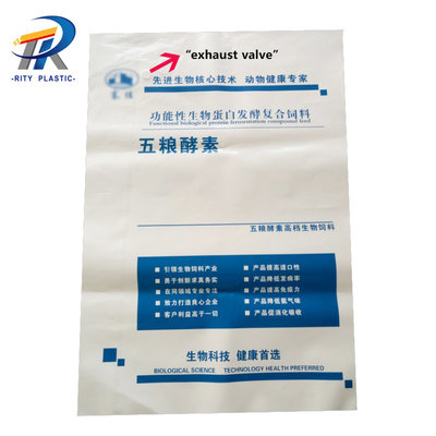 25kgs Fermented feed bag 50*80cm packaging bag with one-way exhaust valve 200 mic powder feed LDPE packaging supplier