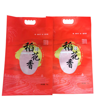 5kgs PA/PE rice packaging bag with portable handle vacuum printing plastic bag supplier