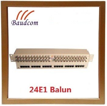 24 E1 G.703 Balun Panel 75ohm to 120ohm Impedance Converter BNC coax to RJ45