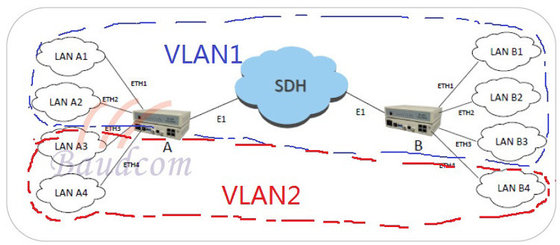 framed E1 to  4*10/100BaseT Ethernet Protocol converter with Local management