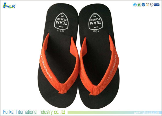 Hollow Out Black Mens Size 13 EVA Flip Flops Orange Silk Printing