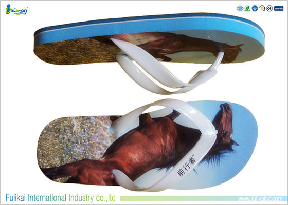 Summer Beach Slipper Blue Heat Transfer Printing Hollow Out EVA