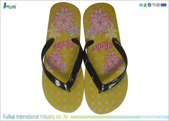 Yellow Ladies Size 9 Slippers With Pvc Strap And Silk Printing