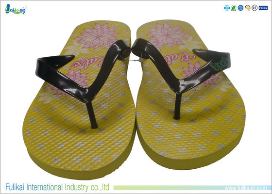 Yellow Ladies Size 9 Slippers With Pvc Strap And Silk Printing
