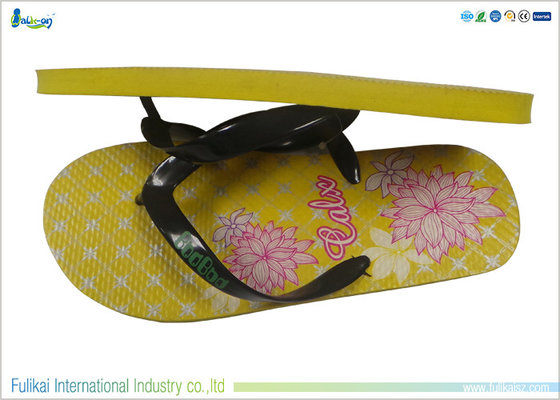Yellow Ladies Size 9 Slippers With Pvc Strap And Silk Printing