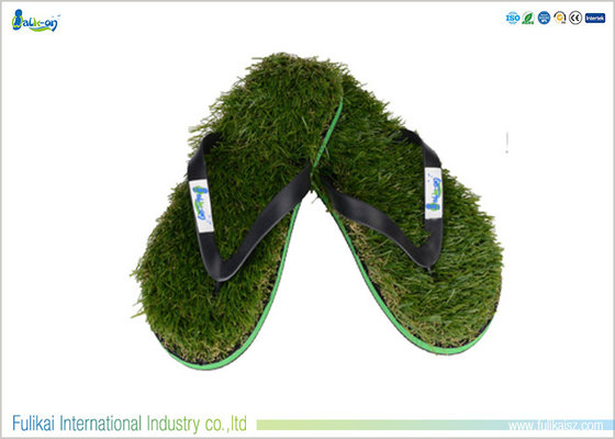 Simple Green Grass Flip Flops Skid Proof Customized Hollow Out