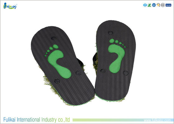 Simple Green Grass Flip Flops Skid Proof Customized Hollow Out