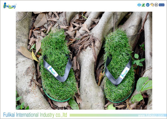 Simple Green Grass Flip Flops Skid Proof Customized Hollow Out