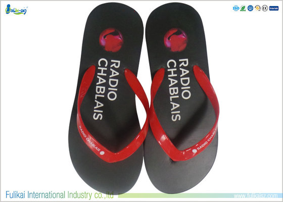 Black Red Size 10 Flip Flops For Women / Girls , Heat Transfer Printing