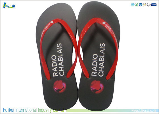 Black Red Size 10 Flip Flops For Women / Girls , Heat Transfer Printing