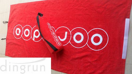 Red Luxurious Velour Custom Printed Beach Towels Attached Foam Pillow / Carry Strap