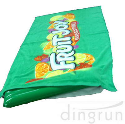 Green Color Roll Up Promotional Beach Towels Mat Neck Pillow Environment Friendly