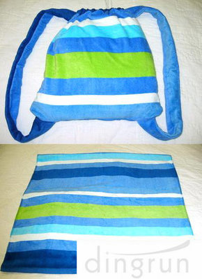 Pool Bath Embroidered Beach Towels Tote 2 In 1 Resistant Striped Blue 70cm x 150cm