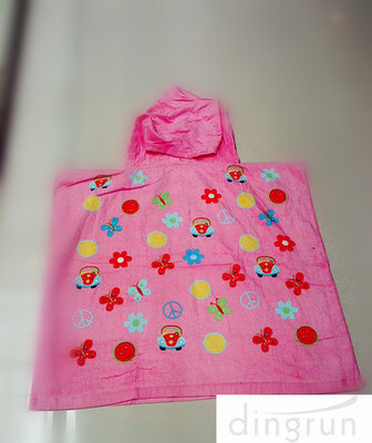 Cartoon Design Childrens Poncho Beach Towels 100% Machine Washable Cotton