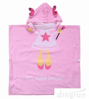 Pink Girls Customized Hooded Poncho Towels Azo Free Full Reactive Printing