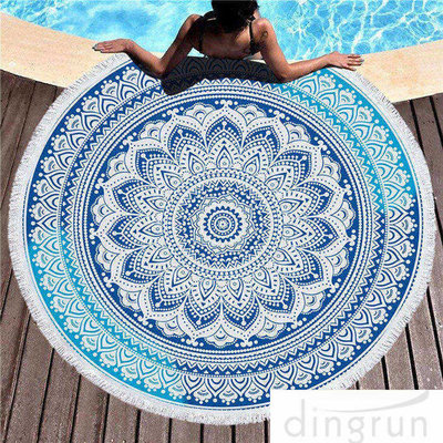 Multi - Purpose Custom Printed Beach Towels , Round Beach Blanket With Tassels