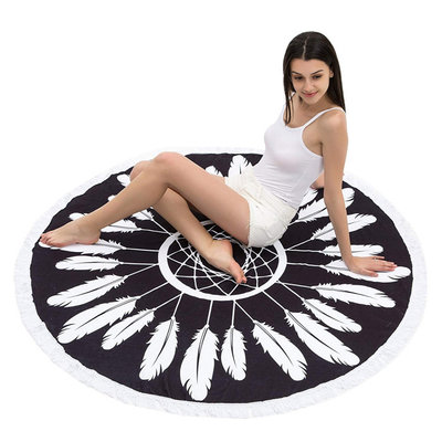 Round Beach Towel Beach Blanket Large Microfiber Towels Yoga Mat With Tassels