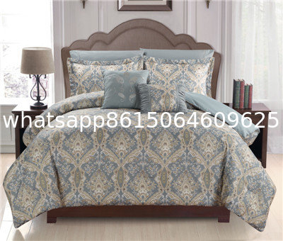 Reversible 7pcs Printed Comforter Set Microfiber Bedding Set Embroideried Pillow Reversible Comforter Set