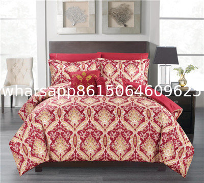 Reversible 7pcs Printed Comforter Set Microfiber Bedding Set Embroideried Pillow Reversible Comforter Set