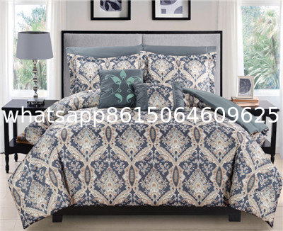 Reversible 7pcs Printed Comforter Set Microfiber Bedding Set Embroideried Pillow Reversible Comforter Set