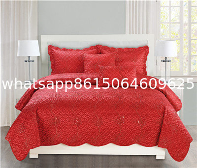 Embroidery Quilts with Sequins Brushed Microfiber Fabric Filling Polyester