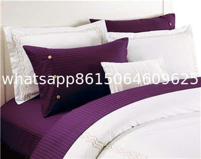 Polyester Cotton Bedsheets 4pcs Polycotton Sheet set Sateen Stripe Solid Color