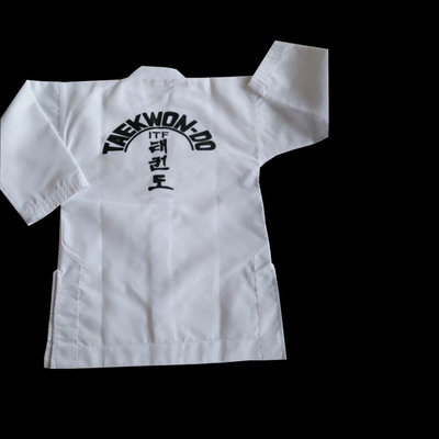 High quality sportswear white durable itf taekwondo uniform for kids taekwondo suit custom taekwondo uniforms supplier
