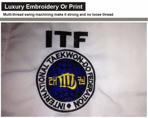 Hot sale Custom white collar ITF master Taekwondo uniform striped ITF TKD uniform Taekwondo Gi for master 4-6 dan supplier