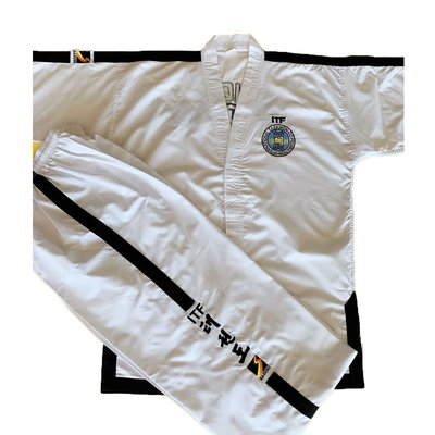 New  master ITF Taekwondo uniform martial arts wear black belt taekwondo uniform White ITF TKD uniform supplier