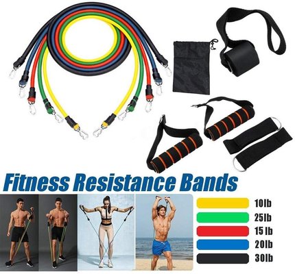 Hot Resistance Bands 11pcs/Set for Arms Waist Legs Strength Exercise, Elastic Pull Rope Workout Fitness Set Tension Rope supplier