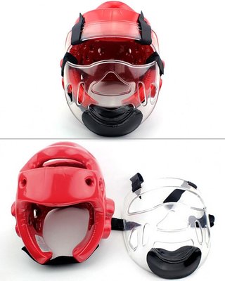 Taekwondo karate head guard with transparent mask supplier