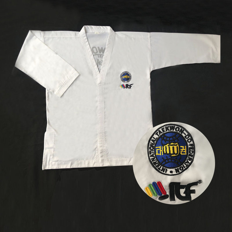 Custom martial arts taekwondo uniform White ITF TKD uniform new Embroidery logo ITF Taekwondo uniform supplier