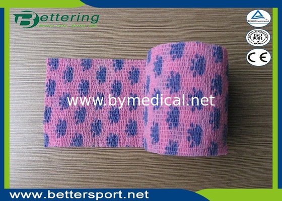 Pink Colour paw printing Veterinary Non Woven Self Adhesive Flexible Wrapping Bandage Coflex Pet Bandage supplier