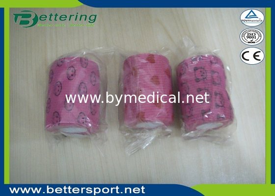 Pink Colour paw printing Veterinary Non Woven Self Adhesive Flexible Wrapping Bandage Coflex Pet Bandage supplier