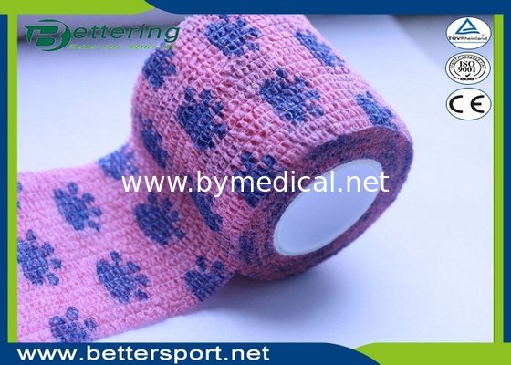 Pink Colour paw printing Veterinary Non Woven Self Adhesive Flexible Wrapping Bandage Coflex Pet Bandage supplier