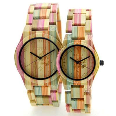 Unisex Corlorful Bamboo Wrist Watch For Couples / Wooden Ladies Watches
