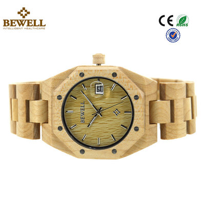 Custom Bewell Women Size Lux Maple Wood Watch With Calendar And Japan Movement
