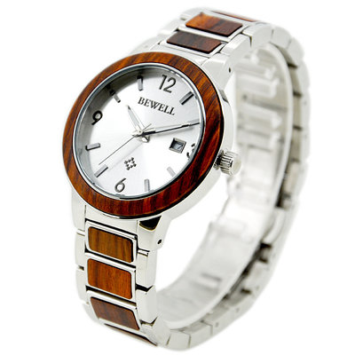 Bewell Wood And Stainless Steel Wrist Watches Waterproof For Gentleman