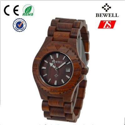 Custom Round Wooden Wrist Watch , Japan Movt Men Wood Watch