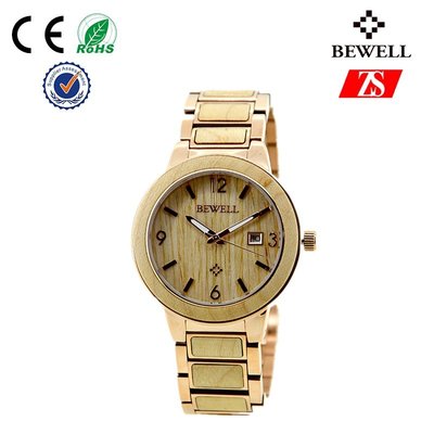Eco - friendly Black Or Gold Wood  And Steel Watches 12 Months Warranty