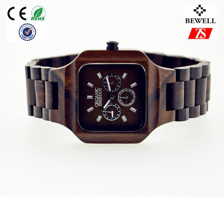 Hardened Glass Men Wood Watches , Japan Movement Quarzt Wooden Watch
