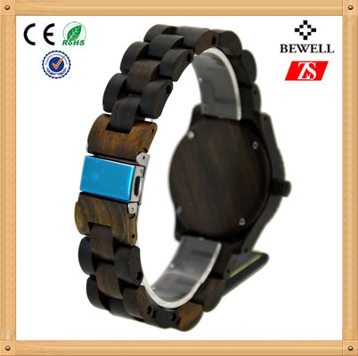 Ladies Bracelet Wooden Wristwatch , Japanese Movement Black Wood Watch