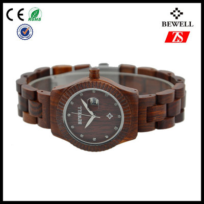 Luxury Red Color Ladies Wooden Watch With Real Stainless Steel Buckle