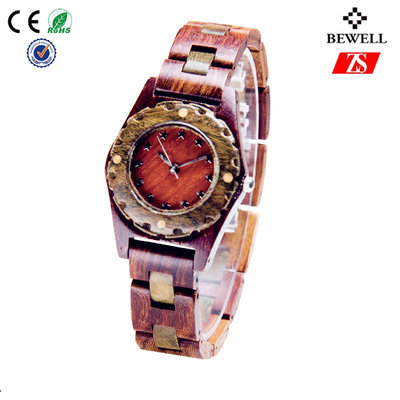 Bewell Red Small Dial Ladies Wooden Watch , Recycled Wood Watches