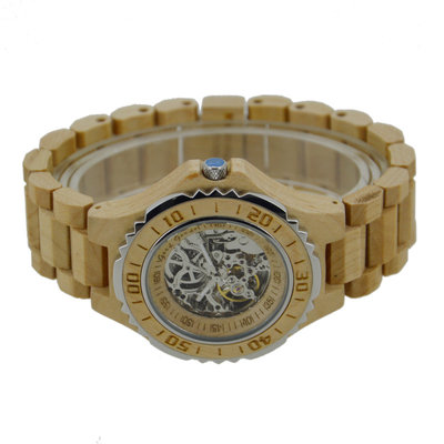 Maple Color Automatic Wooden Watch , Harden Glass Waterproof Wood Watch